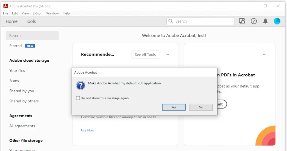 Disable Make Adobe Acrobat My Default PDF Application Prompt Using